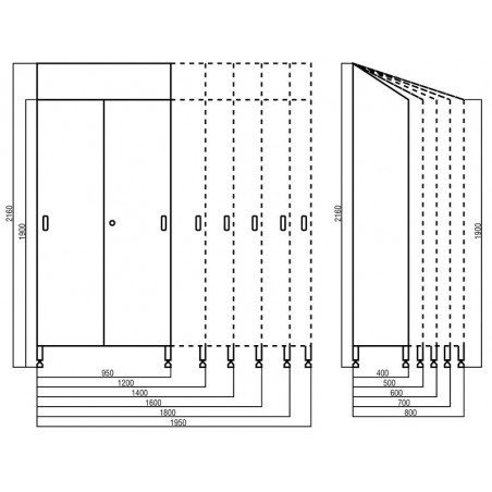 Armoire inox 441 portes coulissantes dessus en pente de 950 à 1950 mm